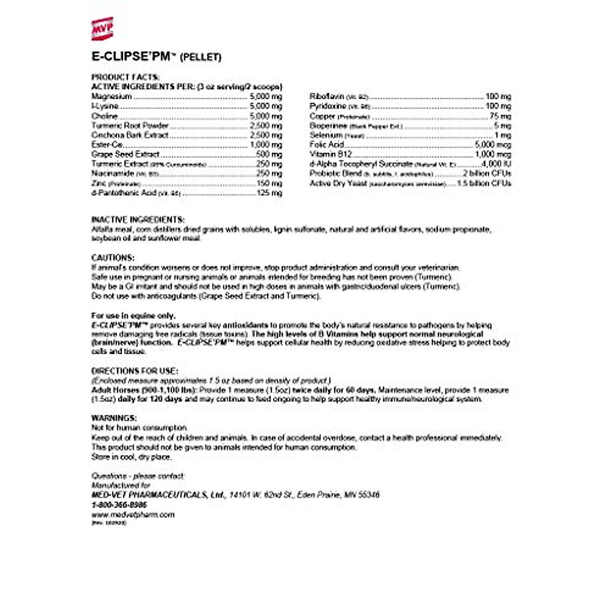 Med-Vet Pharmaceuticals E-Clipse PM (18 lb) Neurologic Health/Immune Support for Horses