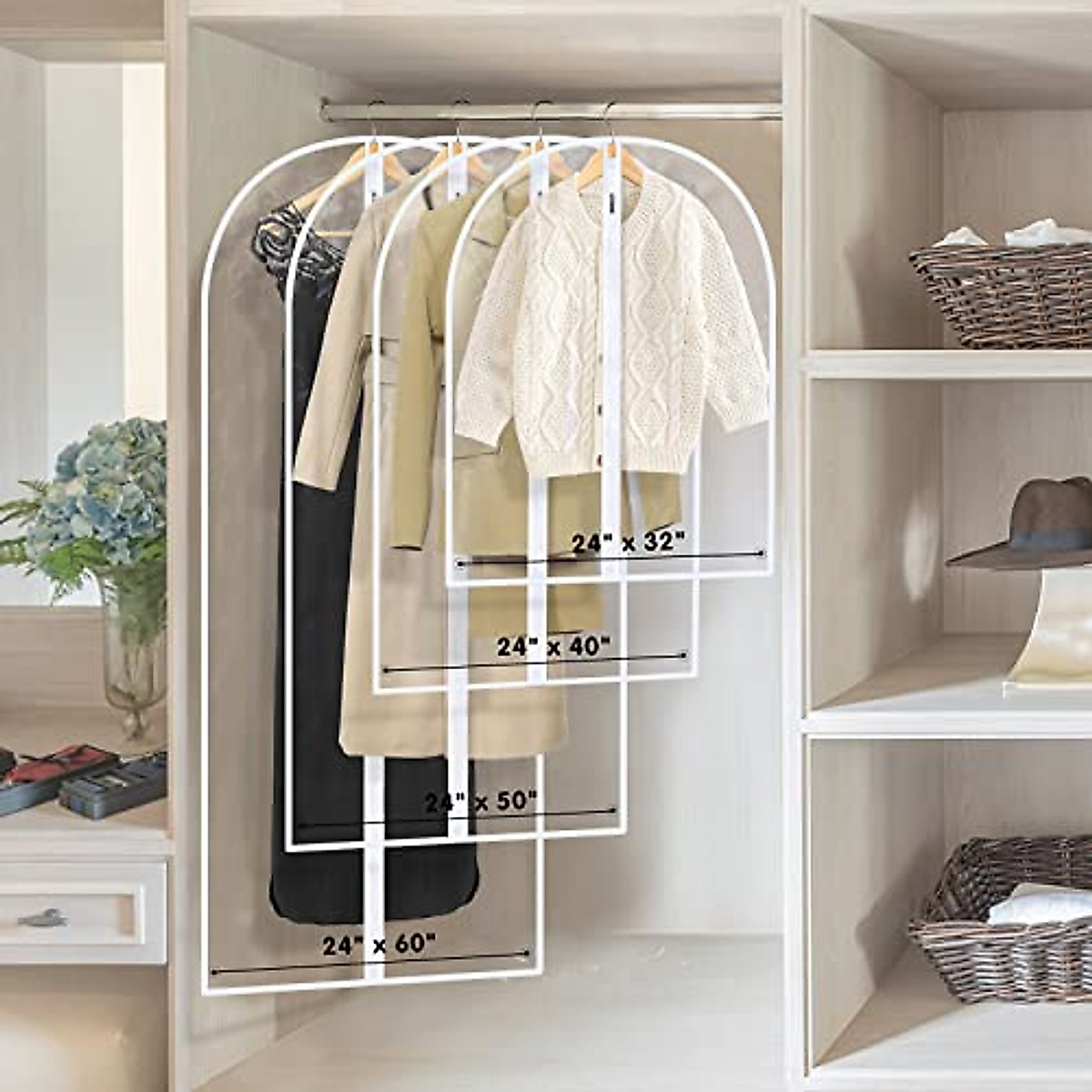 Garment Bags for Hanging Clothes, SMINDER Clear Plastic Bags Full Zipper Suit Bags PEVA Breathable Lightweight Garment Covers for Closet Storage, Suitable for Shirts, Jackets, Gowns (24" x 32"/8 Pack)