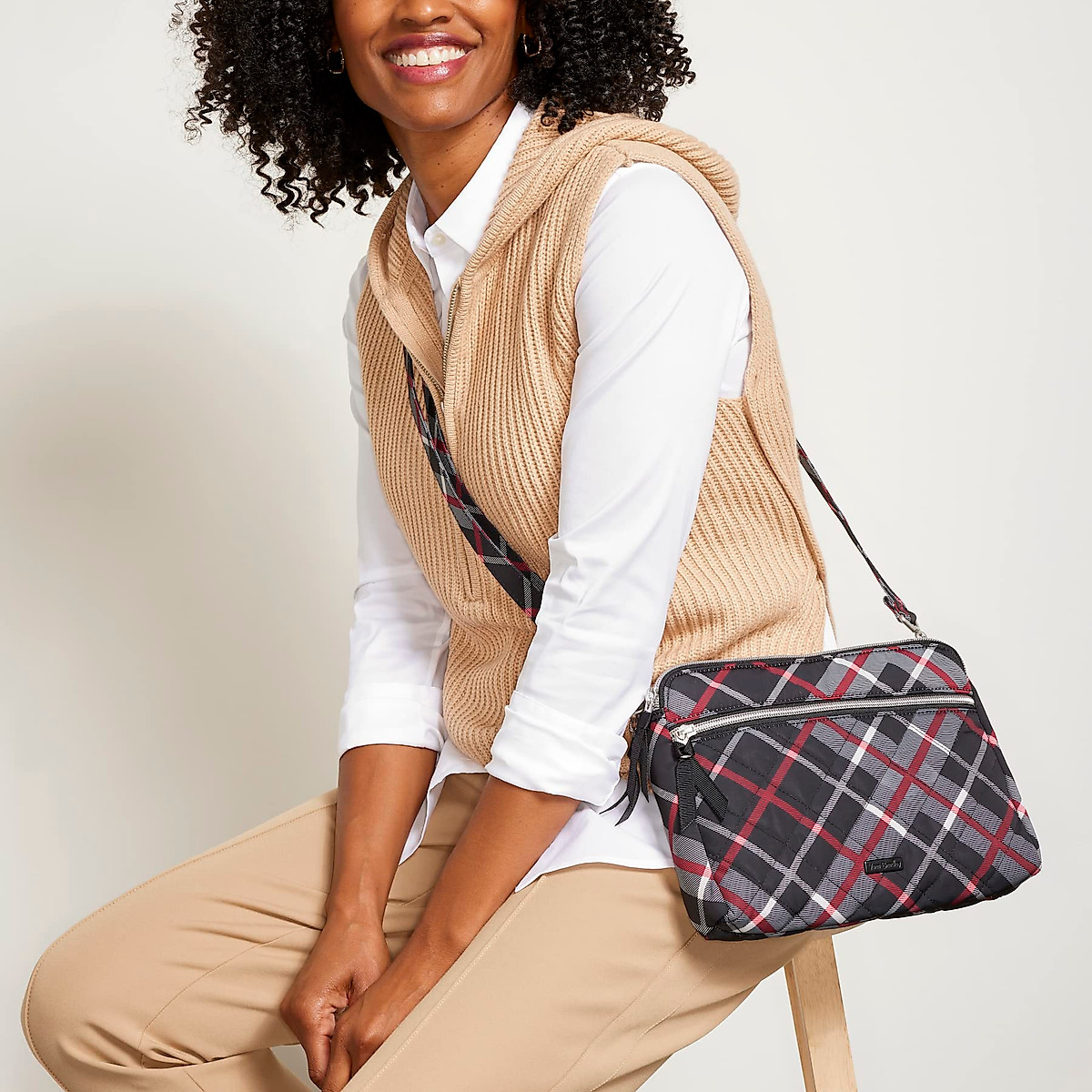 Vera Bradley Women's Performance Twill Triple Compartment Crossbody Purse, Meadowlark Tan, One Size