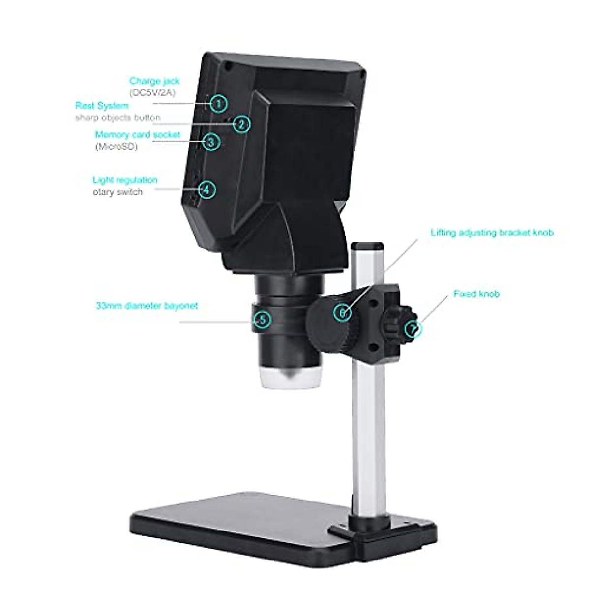 LXXSH Professional Digital Electron Microscope 4.3 Inch Large Base LCD Display 8MP 1-1000X Continuous Amplification Magnifier (Color : Silver, Size : Metal)