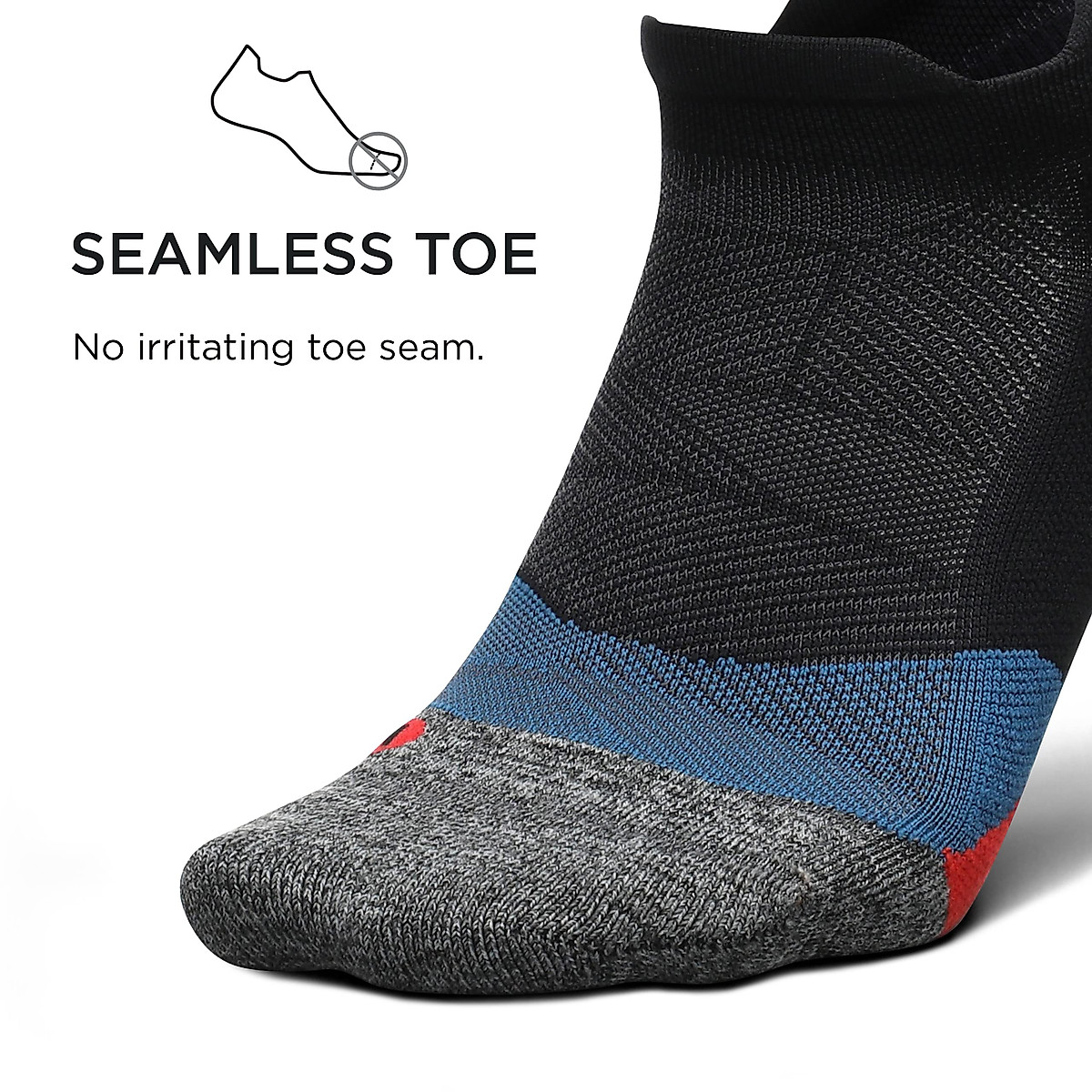 Feetures Elite Light Cushion No Show Tab Ankle Socks - Sport Sock with Targeted Compression - Bounce Black, S (1 Pair)