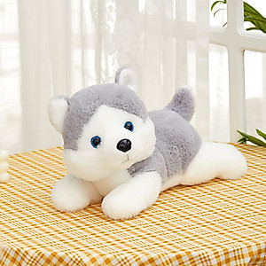 Houwsbaby 13'' Gray Light Up Husky Stuffed Animal Dog Soft Plush Night Light Puppy Toy Hugging Pillow Companion Holiday Christmas Birthday Present for Kids Boys Girls Toddlers