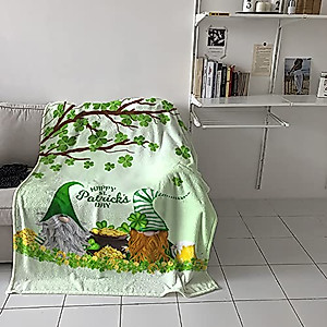 Fantasy Staring St. Patrick's Day Throw Blanket - Elf Gnome Lucky Green Clover Shamrock Flannel Blanket Microfiber Holiday Blanket Soft, Cozy, Comfy Throw for Sofa Couch Bed, 40 x 50 inch