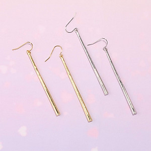 Bonaluna Long, Thin, Hammered, Shield Metal Bar Basic Dangle Drop Earrings for Women