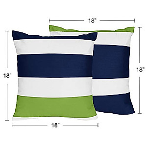 Sweet Jojo Designs Navy Blue, Lime Green and White Decorative Accent Throw Pillows for Stripe Collection - Set of 2