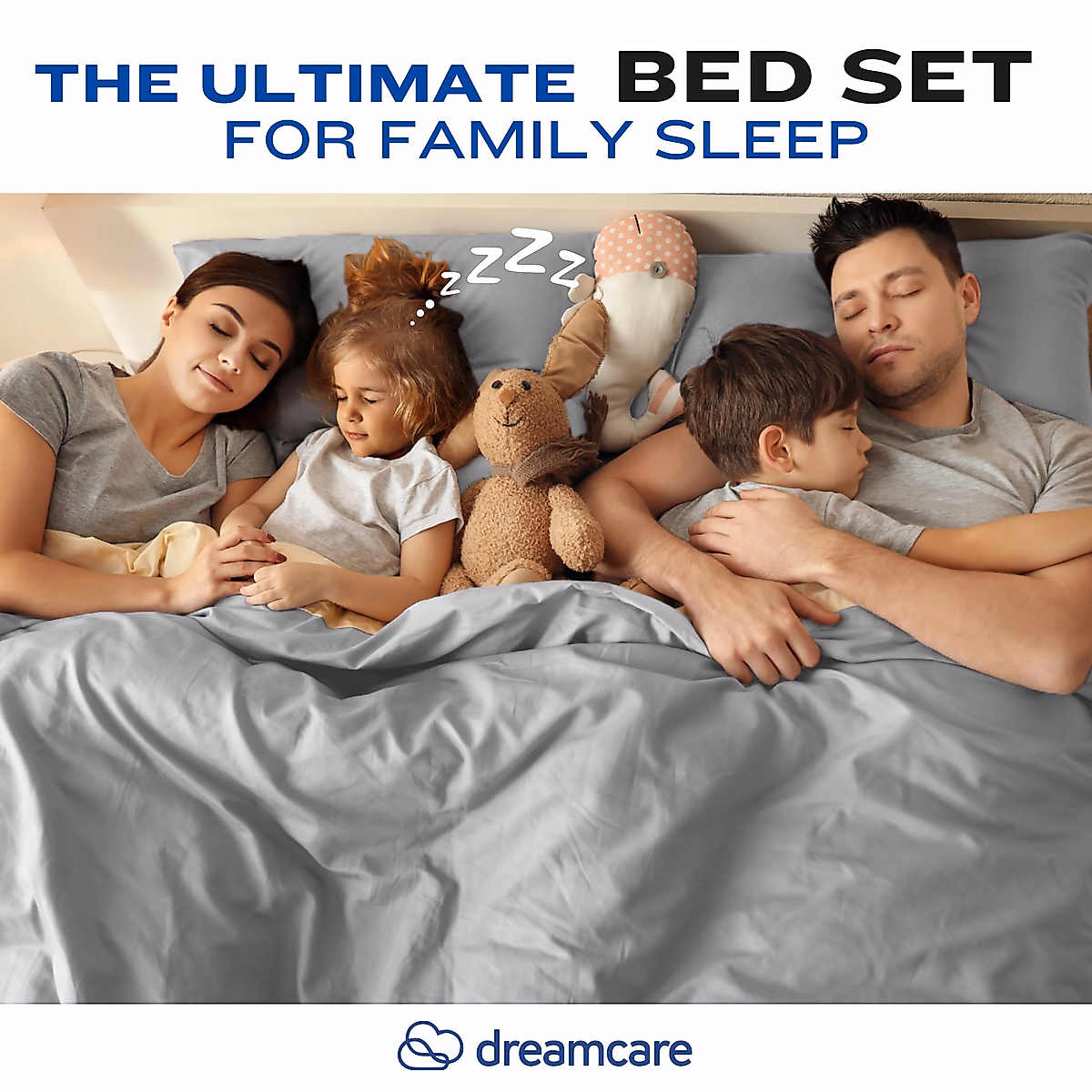 DREAMCARE Full Size Sheets - Cooling Bed Sheets - 4pcs Set - up to 15" Deep Pocket Full Sheet Set - Sheets Full Size Bed - Soft & Long Lasting 100% Fine Brushed Polyester with Side Pocket - LightGray