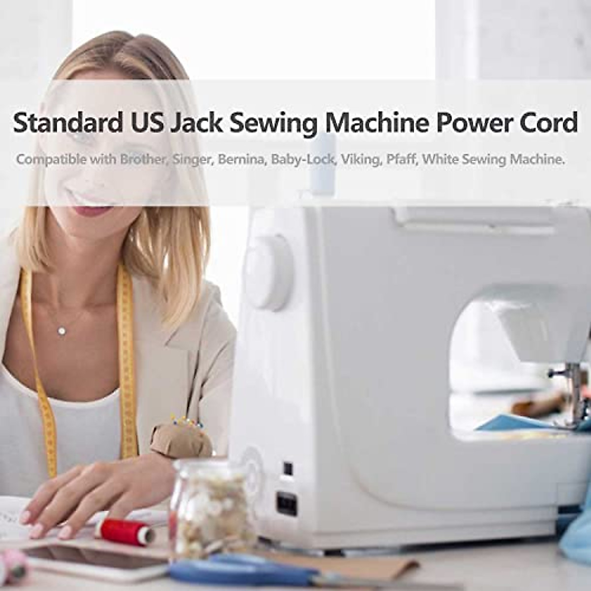 Sewing Machine Power Cord, 12FT AC Power Cable Compatible with Brother, Singer, Bernina, White, Baby-Lock, Viking and Pfaff Sewing Machine