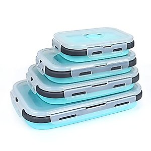 VIGIND Set of 4 Collapsible Foldable Silicone Food Storage Container, Leftover Meal Box With Airtight Plastic Lids For Kitchen, Bento Lunch Boxes-Microwave, Dishwasher and Freezer Safe