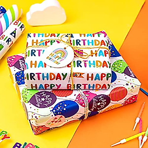 WRAPAHOLIC Birthday Wrapping Paper Roll - Mini Roll - 3 Rolls - 17 Inch X 120 Inch Per Roll - Colorful Balloons, Stripes, Happy Birthday for Party, Celebration, Baby Shower