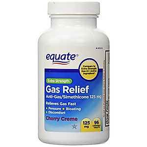Extra Strength Gas Relief, Simethicone 125mg, 96 Chewable Tablets, Cherry Creme Flavor By Equate, Compare to Extra Strength Gas-X