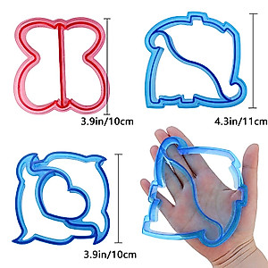 HengKe 3 Pcs Sandwich Mold Sandwich Cutter in Cute Color and Creative Shapes Sandwich Maker Crust Cutter for Kids Boys Girls DIY Lunch Bento Boxes Cookie (Dinosaur & Dolphin & Butterfly Shapes)