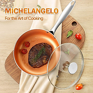 MICHELANGELO 3 Quart Saucepan + 11 Inch Frying Pan with Lid, Ultra Nonstick Coppper Sauce Pan with Lid, Ceramic Nonstick Saucepan and Frying Pan Small Sauce Pot, Copper Pot and Pan Set