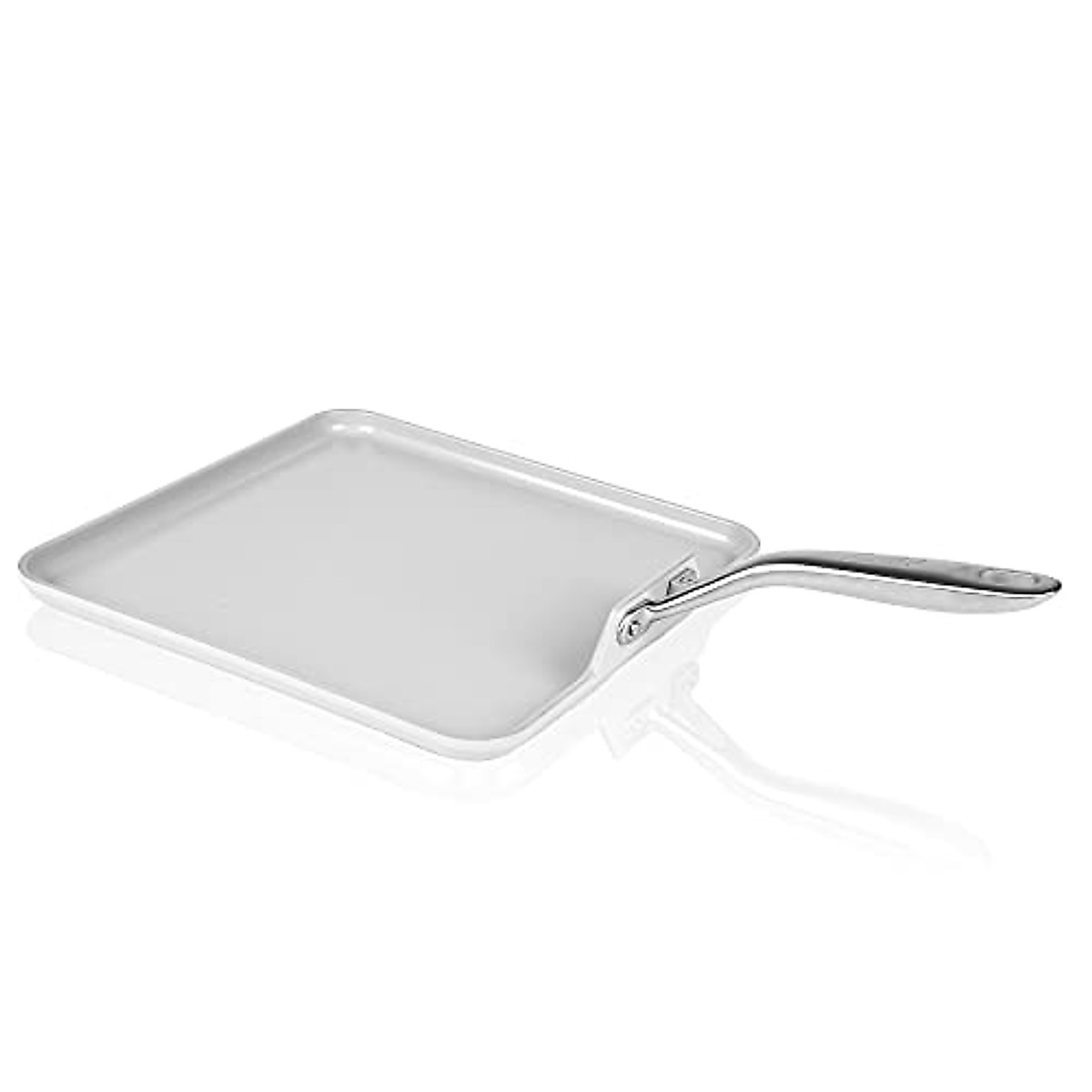 TECHEF - CeraTerra Ceramic Nonstick Square Griddle Pan (PTFE and PFOA Free Ceramic Exterior & Interior), Oven & Dishwasher Safe, Made in Korea, Grey/Silver (Griddle Pan)
