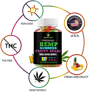 2PACK Hemp Gummies Premium Hemp Gummy Bears-for Sleep, Calm, Relax, Muscles-Omeag Hemp Oil, Natural Hemp Party Edibles-Made in USA