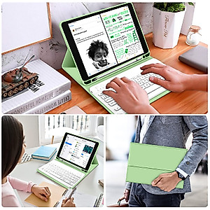 kenke Keyboard Case for iPad 9.7 inch 2018 (6th Gen) / iPad 2017 (5th Gen) / iPad Air 2/1, Lightweight Smart Cover with Pencil Holder, Magnetically Detachable Wireless Keyboard, Green