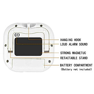 Timer, Multi-Functions Magnetic Countdown Kitchen Digital Timers ,Use for Cooking,Classroom,Bathroom,Teachers,Kids Time Management,White(No lncluded Battery)