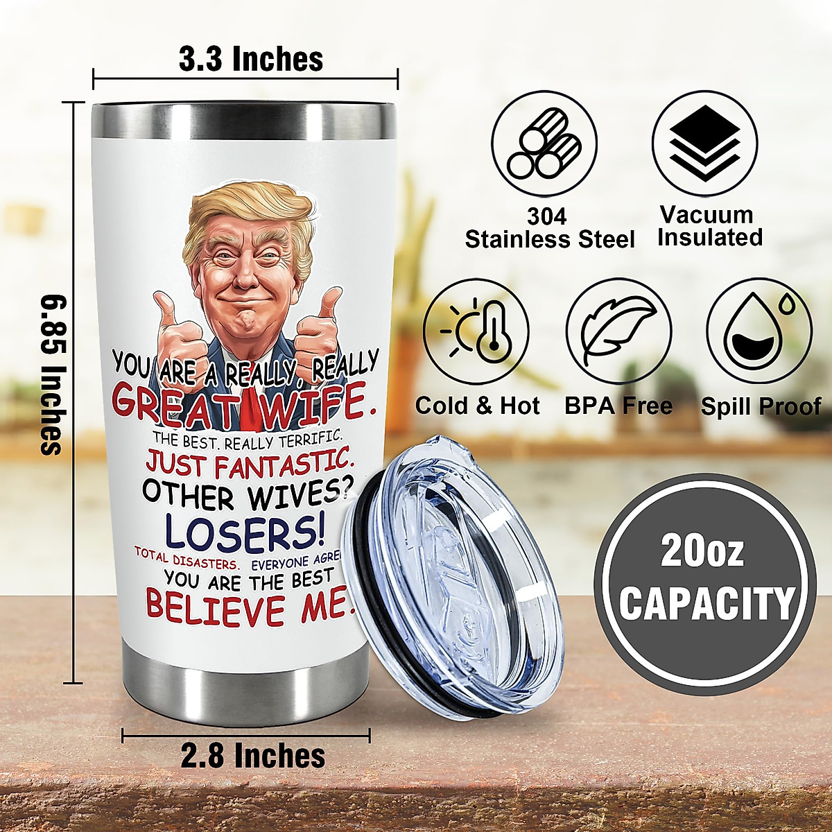 Paoren Funny Birthday Gifts, Great Wife Coffee Mug, 20oz Best Wife Gift Ever Tumbler with Lid and Straw for Wedding Anniversary, White