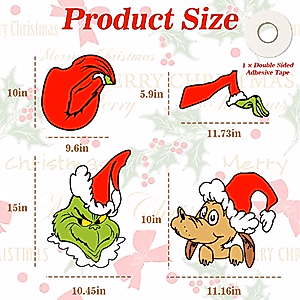 Christmas Decorations Outdoor Fence Peeker - Funny Christmas Fence Yard Signs with Thief Stole Head Arm Bag and Dog for Holiday Xmas Garden Courtyard Wall Decorations