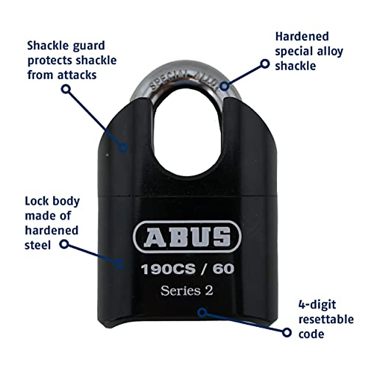 ABUS 190CS/60 High Security Solid Steel Combination Padlock, Closed Shackle