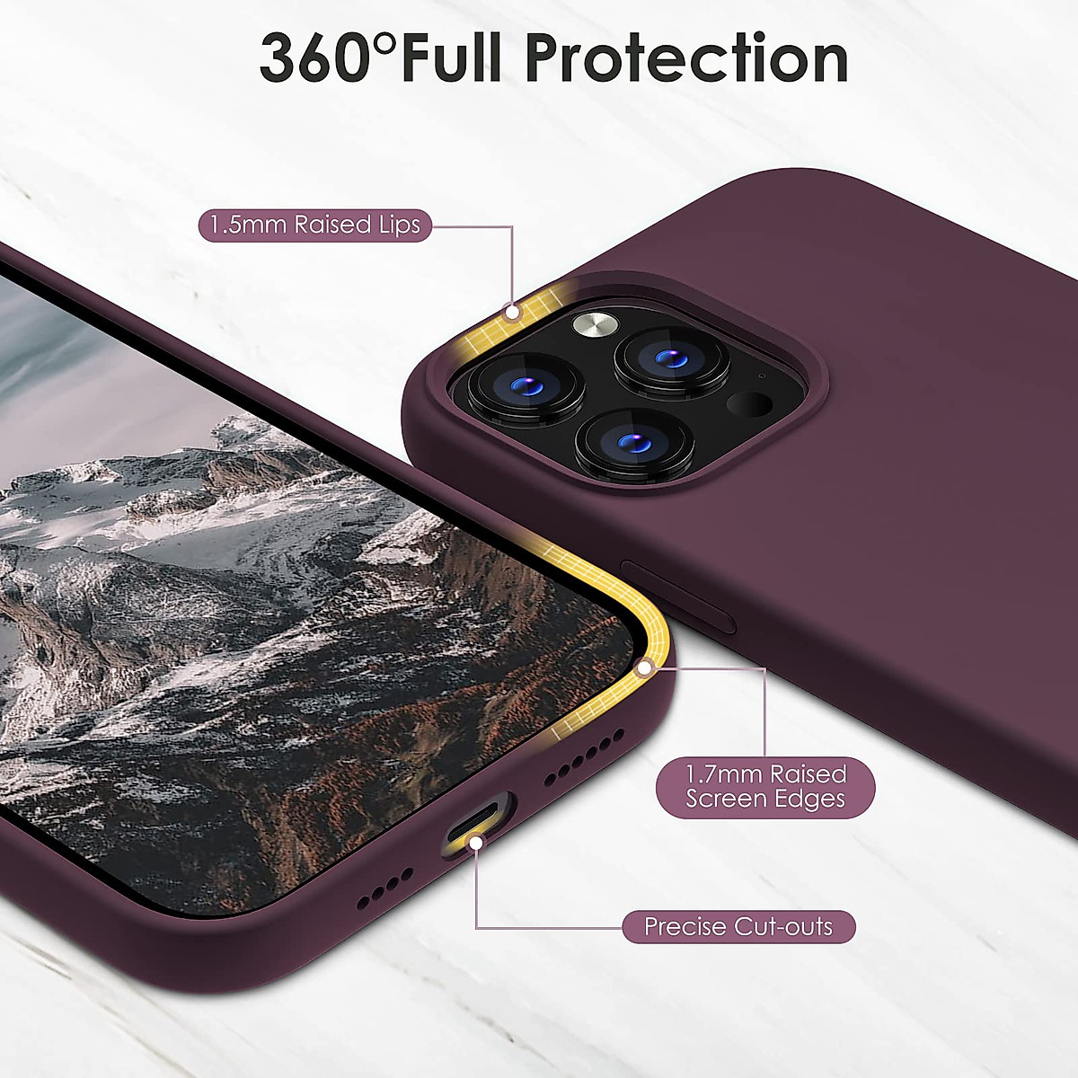 CALOOP Slim-Fit for iPhone 13 Pro Max Case,Skin Soft Liquid Silicone,Sturdy Hard Frame Shockproof Cover with Anti-Scratch Microfiber Lining,Full Protection for Screen and Lens,6.7 inch,Wine