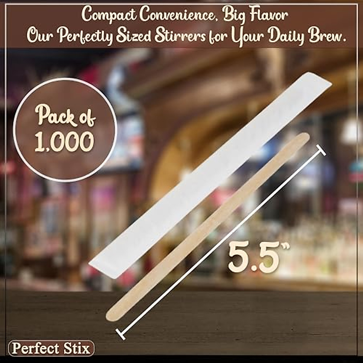 Perfect Stix 5.5 Inch 1000CT Paper Wrapped Coffee Stirrers, Individually Wrapped Coffee Stirrers, Wrapped Stir Sticks Disposable Wood Coffee Sticks