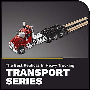 Diecast Masters Kenworth T880 SFFA Tractor Truck - Red | Day Cab with XL 120 Low-Profile HDG Trailer | Outrigger Style with Jeep & 2 Boosters | 1:50 Scale Model Semi Trucks | Diecast Model 71061