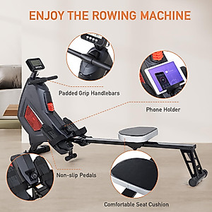 Rowing Machine Folding Magnetic Air Rowing Machines, Indoor Rower Machine for Home Use, 8 Levels Quiet Magnetic & Air Dual Resistance Foldable Rower for Exercise Gyms Training, 250 LBS Max Weight
