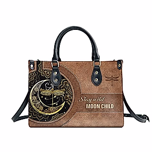 64HYDRO Stay Wild Moon Child Dragonfly Purses for Women, Shoulder Bag, Handbags for Women, Cute Gifts, Valentines Day Gifts for Her, Gifts for Sisters, Daughter, Mom, Friends - Travel Work Leather Bag