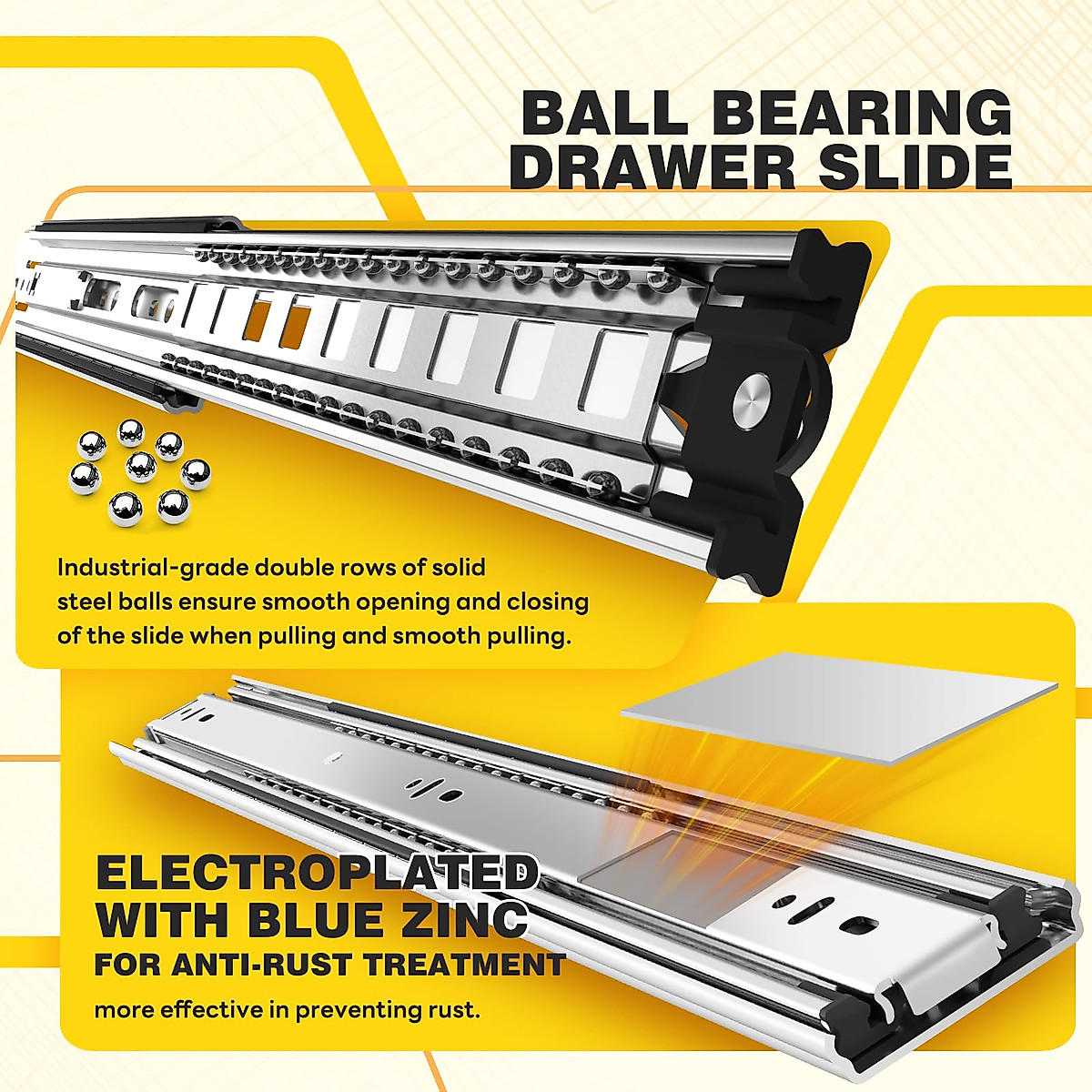AOLISHENG 1 Pair Heavy Duty Drawer Slides 12 14 16 18 20 22 24 26 28 30 32 34 36 38 40 Inch 150 lb Load Capacity Side Mount Full Extension Ball Bearing Cabinet Rails Tool Box Runners Tracks Glides