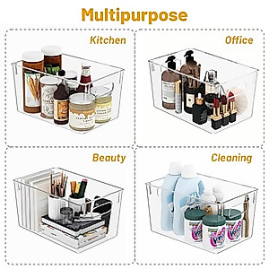 6 Pack Large Clear Storage Organizer Bins, Plastic Storage Bins Pantry Organizer Bins wit Handle, BPA Free Storage Containers for Kitchen, Refrigerator, Freezer, Countertops, Cabinet,Closet,Bathroom