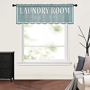 Sheer Valances Curtain, Laundry Room Do It Yourself Chiffon Valance for Window 54" x 18", Blue Laundry Decor Backdrop Small Tier Curtain Rod Pocket Window Panels for Kitchen, Bathroom, Cafe