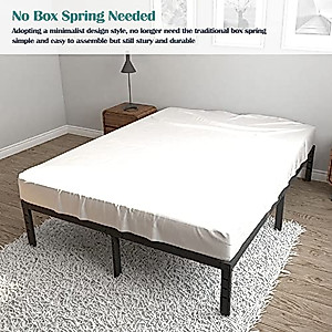 Eavesince King Bed Frame 14 Inch High Max 1000 Pound Steel Slat Support Heavy Duty Sturdy Metal King Size Platform No Box Spring Needed Easy Assembly Noise Free Black