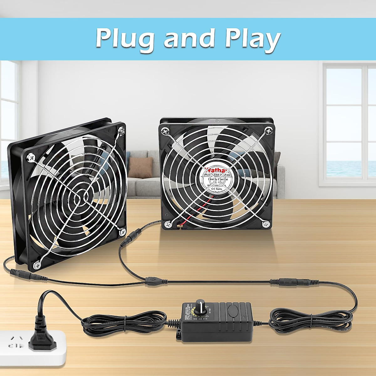 Wathai 120mm Muffin Fan Dual Ball with AC 110v - 240V Speed Control High Performance for Doorways, Wood Stoves, Fireplaces 2 Pack