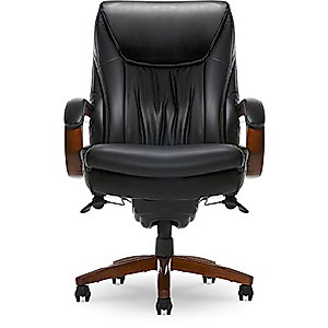 La-Z-Boy Edmonton Big and Tall Executive Office Chair with Comfort Core Cushions, Solid Wood Arms and Base, Waterfall Seat Edge, Bonded Leather, Big & Tall, Black