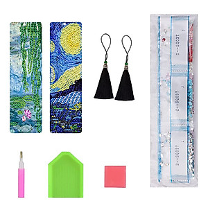 Diamond Painting Bookmarks Monet Water Lily and Van Gogh Starry Night,2 PCS Diamond Art Bookmark with Tassel,Crystal Rhinestone Bookmark Art Kit Gift for Adult