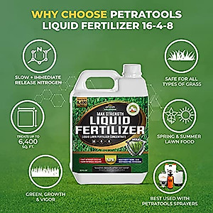 PetraTools Liquid Dethatcher (32oz) and Liquid 16-4-8 Lawn Fertilizer (32 oz)