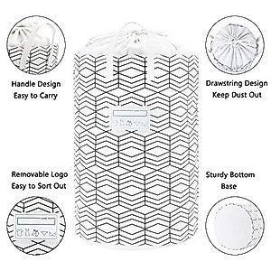 23.6" Large Foldable Laundry Basket Collapsible Clothes Hamper Drawstring Waterproof Laundry Hamper Round Cotton Linen Storage Baskets Home Organizer(Black and White Grids)