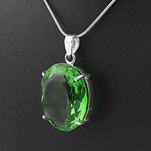 GEMHUB Loose Gemstones For Necklace 100.00 Carats. Green Amethyst Oval Cut Sterling Silver Gemstone Pendant With Chain, Healing Pendant, Mothers Day Special