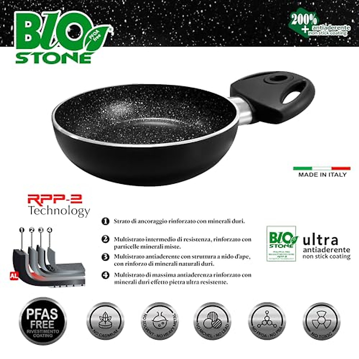 Pensofal Biostone Eggpan 1 Side Handle-Diameter 14 Cm, 0.6 Litres, Black