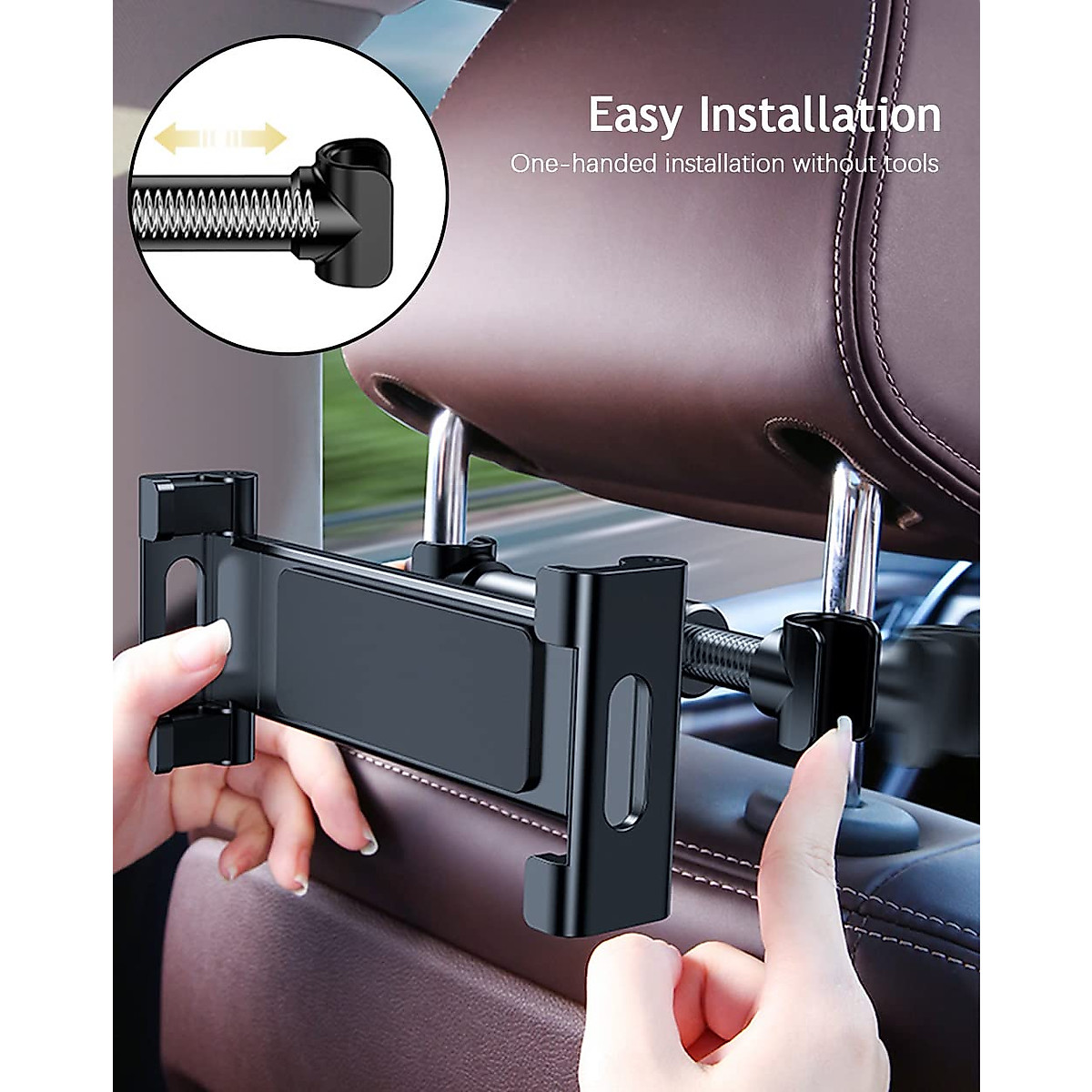 simr Car Headrest Tablet Mount Holder Car Back Seat Tablet Stand for Kids, Compatible with iPhone 14 13 12 Pro iPad Air Pro Mini Galaxy Tab Kindle Fire HD, 4.7-12.9 inch Devices (Black)