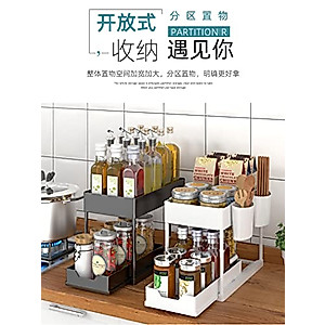 Pulling type seasoning shelf Desktop storage rack (White)