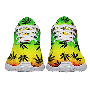 Marijuana Leaf Shoes - Rasta Ganja Men Women Lightweight Breathable Weed 420 Running Sneakers, Sport Athletic Tennis Cannabis Shoes, Stoner Gift White Size 11