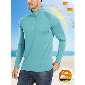 MAGCOMSEN Men's Half Zip Pullover Long Sleeve Tee Shirts UPF 50+ Quick Dry Performance Golf Tennis T-Shirt Men Light Green,S