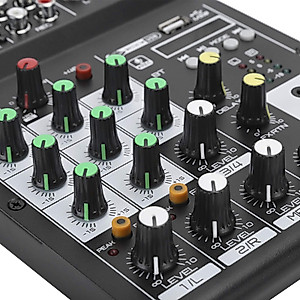 Portable Audio Mixer, Portable 4 Channel BT Mixing Console Digital Audio Mixer Builtin Effect for Home Karaoke, Webcast, Music Recording(US plug)