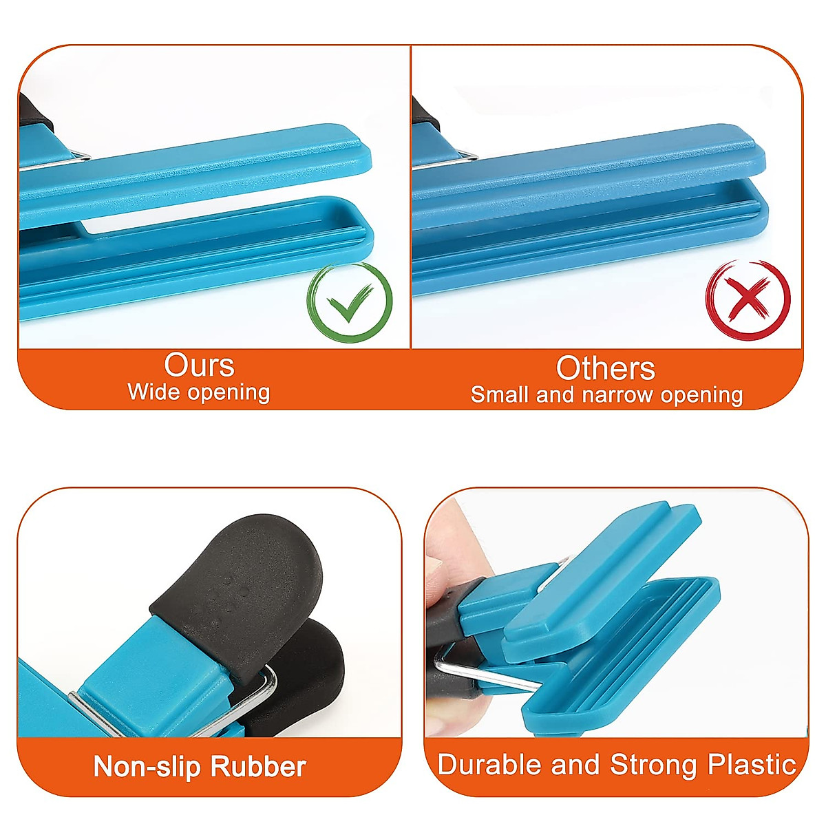 TACGEA Chip Clips, 8 Pack Food Clips, Bag Clips for Food Storage with Air Tight Seal Grip (4 Large and 4 Small)