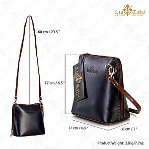 LiaTalia Genuine Vera Pelle Women Cross body Italian Leather Small Mini Shoulder Bag Handbag - ABBY [Navy Blue]