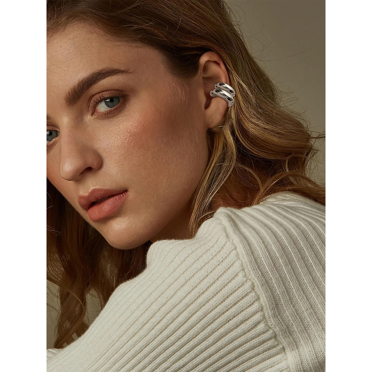 Silver Ear Cuff Earrings for Women Gifts Trendy Stuff Chunky Ear Cuffs Non Piercing Clip On Huggie Hoop Earrings Cartilage Helix Earring Set Jewelry Gifts