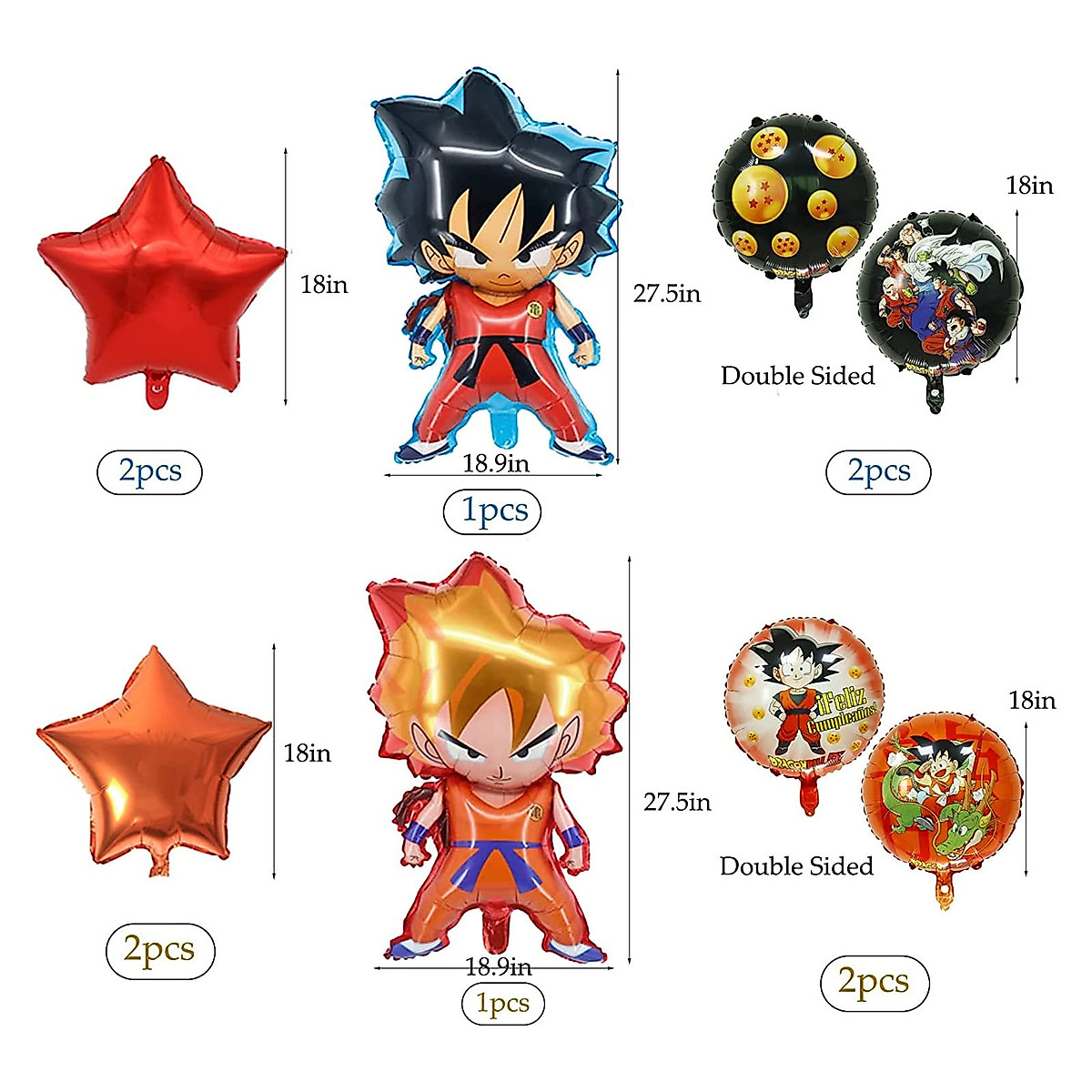 10Pcs Double Sided Different Pattern Balloons,Aluminum Film Material Party Decoration Balloons,Anime Theme Party Supplies,Kawaii Birthday Party Ballons