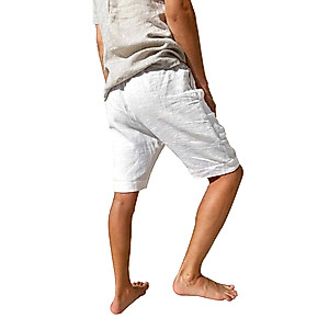 LVCBL Men's Linen Shorts Drawstring Waistband Lounge Shorts White XL