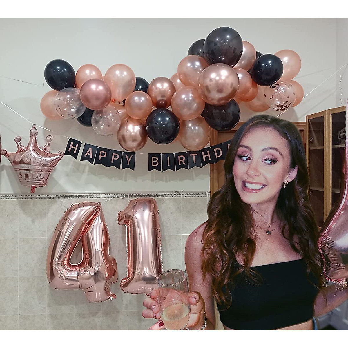 Rose Gold and Black Balloons, 50 Pcs 12 Inch Black Rose Gold Confetti Latex Balloons, Black Rose Gold Party Balloons for Women Girls Birthday Bridal Baby Shower Wedding Decoration